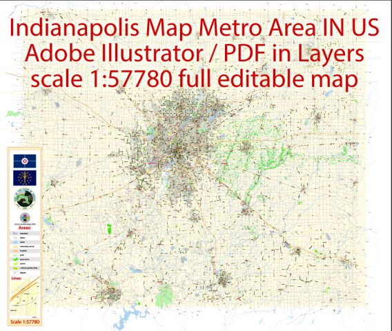 Indianapolis Indiana US Map PDF Metro Area Large exact City Plan scale ...