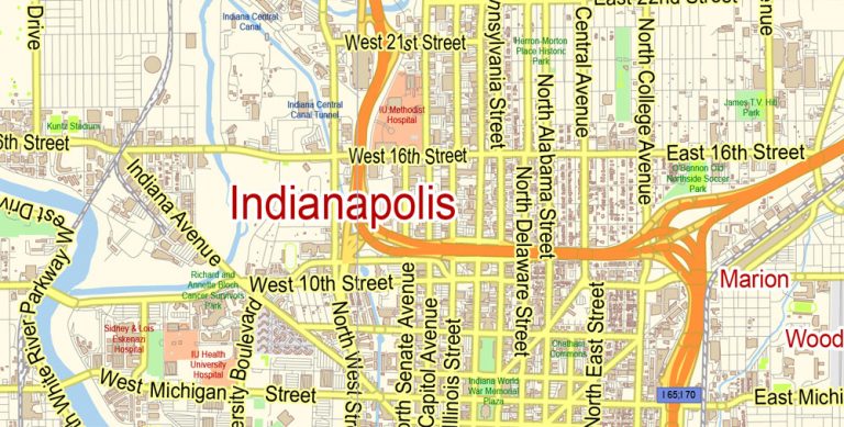 Indianapolis Indiana US Map Metro Area Large exact City Plan scale 1: ...