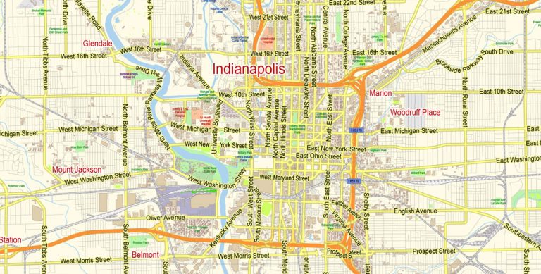 Indianapolis Indiana US Map Metro Area Large exact City Plan scale 1: ...