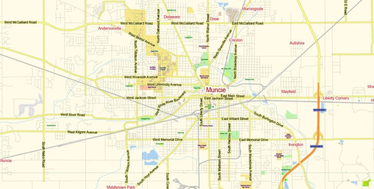 Indianapolis Map Metro Area City Plan editable Adobe Illustrator Street Map