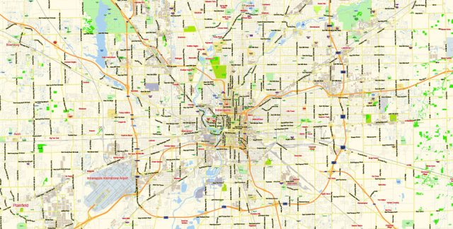 Indianapolis Indiana US Map Metro Area Large exact City Plan scale 1: ...