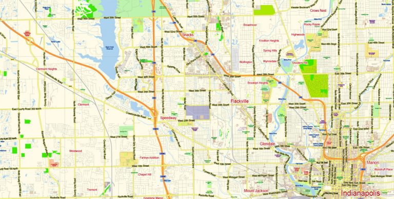 Indianapolis Indiana US PDF Map Vector Metro Area Large North, exact ...