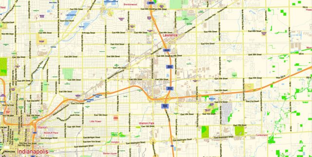 Indianapolis Indiana US PDF Map Vector Metro Area Large North, exact ...