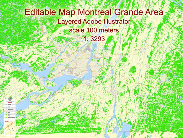 Montreal Map Grande Area Printable exact vector City Plan low and high ...