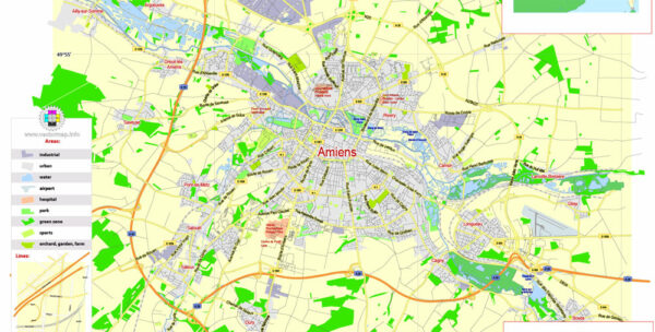 Amiens France PDF Map Vector exact City Plan scale 1:48419 editable ...
