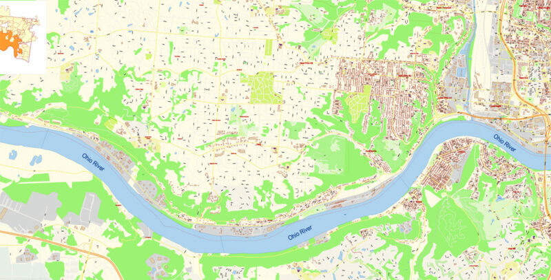 Cincinnati PDF Map Vector Ohio US extra detailed City Plan scale 1:3664 ...