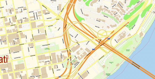 Cincinnati PDF Map Vector Ohio US extra detailed City Plan scale 1:3664 ...