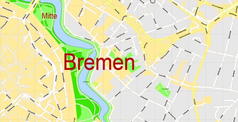 Bremen Map Printable Vector Germany exact Detailed City Plan scale 1: ...