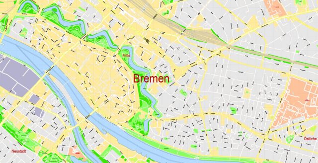 Bremen Map Printable Vector Germany exact Detailed City Plan scale 1: ...