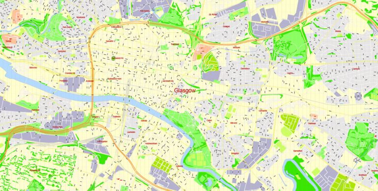 Glasgow PDF Map Vector Scotland Printable exact Detailed City Plan ...