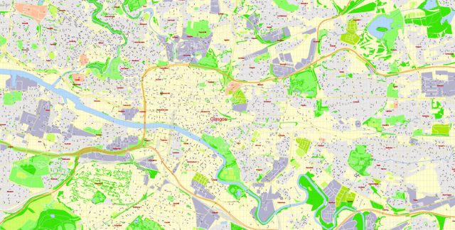 Glasgow PDF Map Vector Scotland Printable exact Detailed City Plan ...