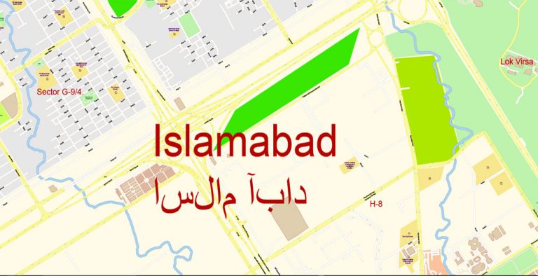 Islamabad + Rawalpindi PDF Map Vector Pakistan EN detailed City Plan ...