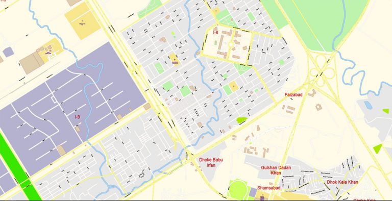 Islamabad + Rawalpindi Map Vector Pakistan EN detailed City Plan ...