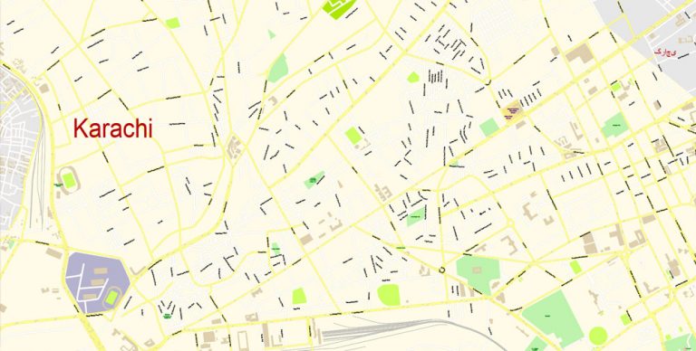 Karachi Map Vector Pakistan EN detailed City Plan scale 1:4254 full ...
