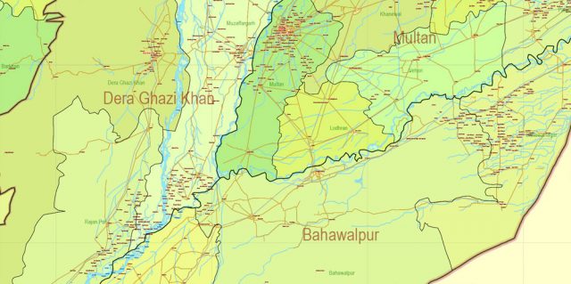 Pakistan Vector Map Full Country Extra detailed Road Admin ENG 01 ...