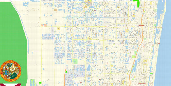 Delray Beach PDF Vector Map Florida US detailed City Plan full editable ...