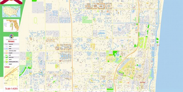 Delray Beach PDF Vector Map Florida US detailed City Plan full editable ...
