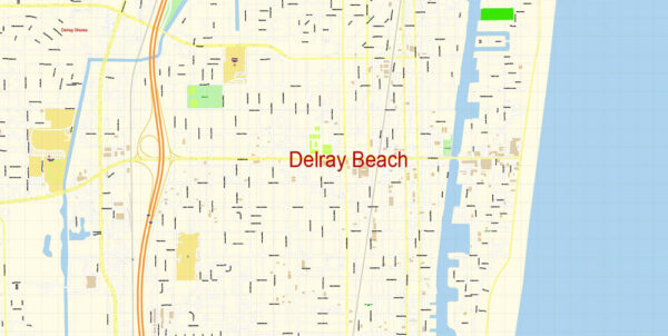 Delray Beach PDF Vector Map Florida US detailed City Plan full editable ...