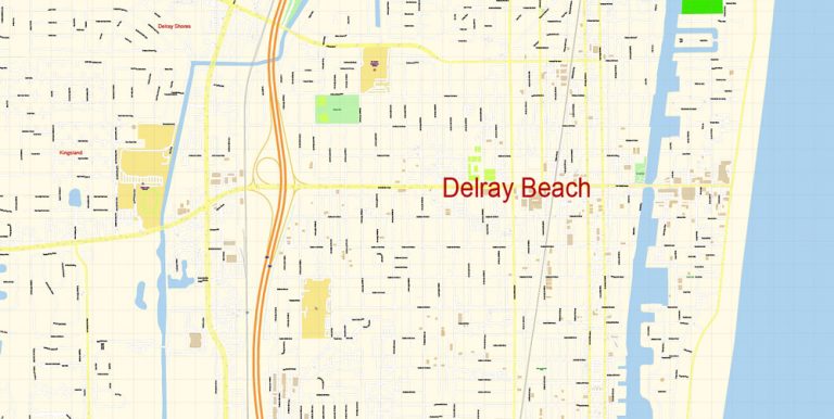 Delray Beach PDF Vector Map Florida US detailed City Plan full editable ...