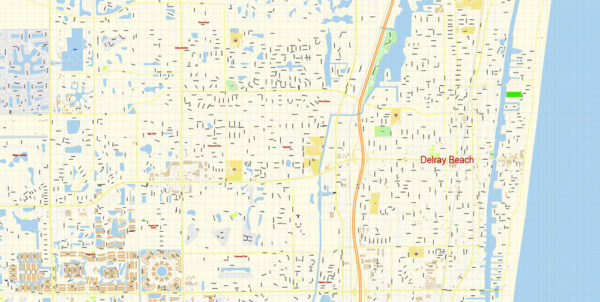 Delray Beach PDF Vector Map Florida US detailed City Plan full editable ...