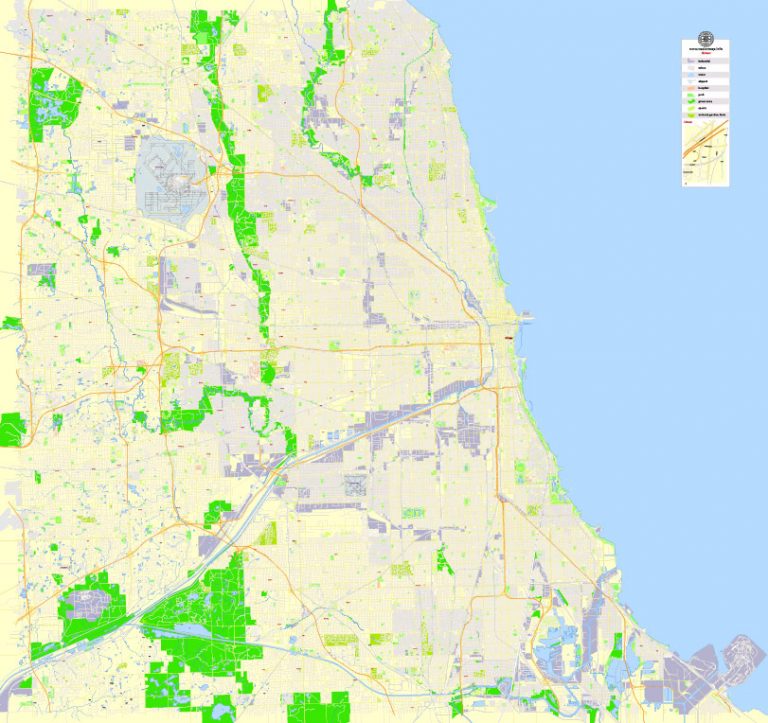 Chicago Illinois US City Map Vector CDR exact Street Map editable ...