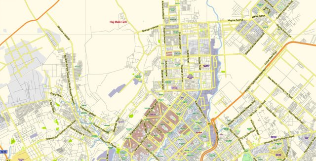 Karachi Map Vector Pakistan EN low detailed City Plan editable Adobe Illustrator Street Map in ...