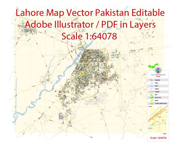Lahore PDF Map Pakistan EN Low detailed City Plan editable Adobe PDF ...