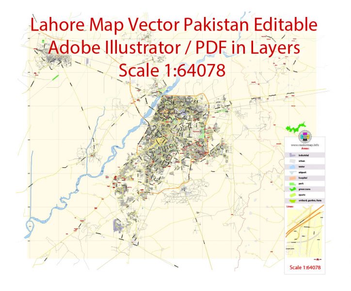 Lahore Vector Map Pakistan EN Low detailed City Plan editable Adobe ...