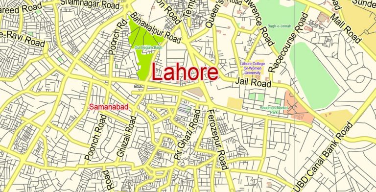 Lahore PDF Map Pakistan EN Low detailed City Plan editable Adobe PDF ...