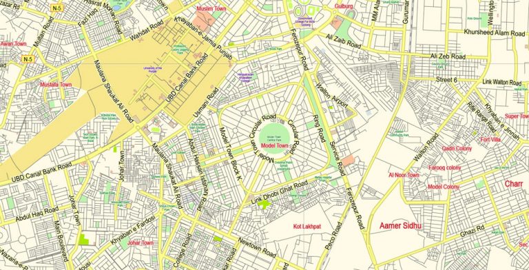 Lahore PDF Map Pakistan EN Low detailed City Plan editable Adobe PDF ...