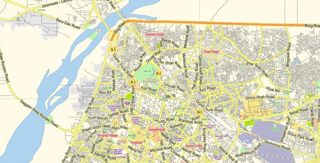 Lahore Vector Map Pakistan EN Low detailed City Plan editable Adobe ...