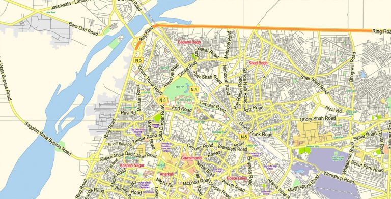 Lahore Vector Map Pakistan EN Low detailed City Plan editable Adobe ...