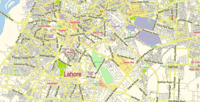 Lahore PDF Map Pakistan EN Low detailed City Plan editable Adobe PDF ...