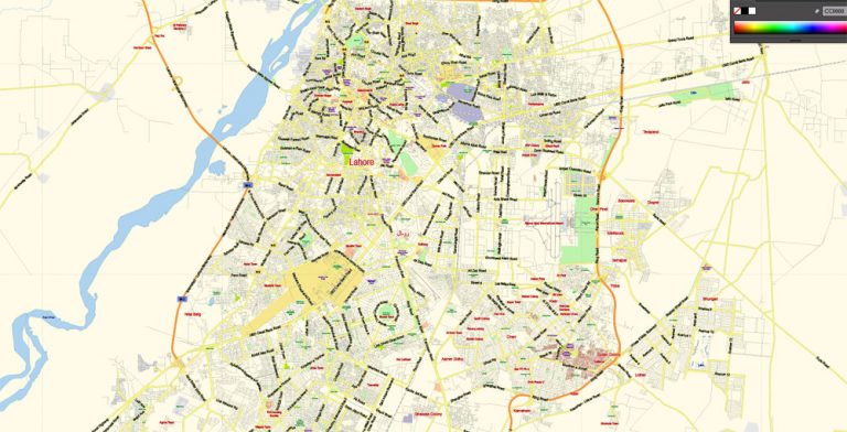 Lahore PDF Map Pakistan EN Low detailed City Plan editable Adobe PDF ...