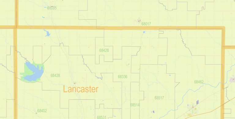 Lancaster County PDF Map Vector Nebraska US detailed County Plan