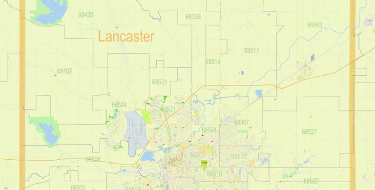 Lancaster County Map Vector Nebraska US detailed County Plan