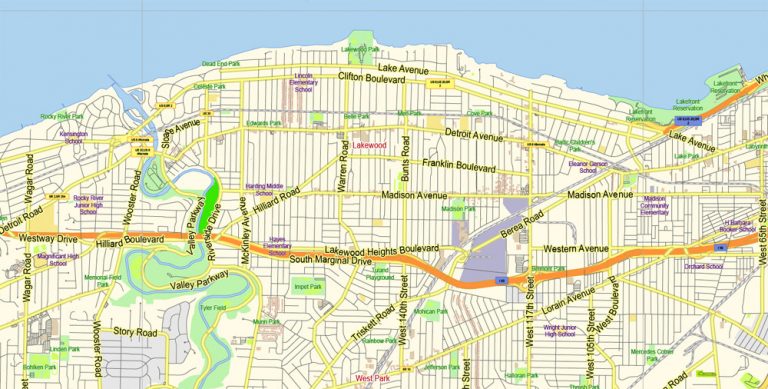 Cleveland Vector Map Ohio US low detailed City Plan for small print ...