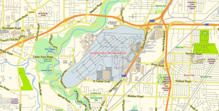Cleveland Vector Map Ohio US low detailed City Plan for small print ...