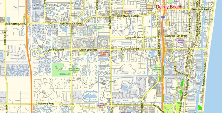 Delray Beach PDF Map Florida US small print size City Plan full ...