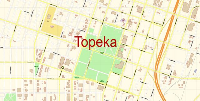 Topeka + Lawrence Map Vector Kansas US detailed City Plan editable ...