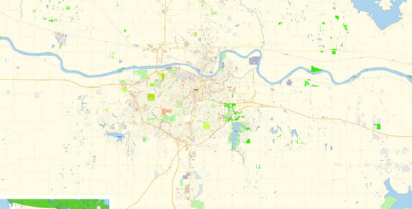 Topeka + Lawrence Map Vector Kansas US detailed City Plan editable ...