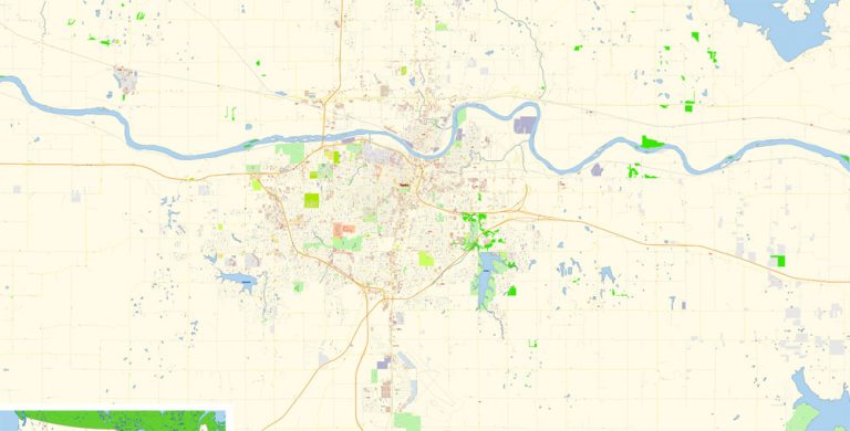 Topeka + Lawrence Map Vector Kansas US detailed City Plan editable ...