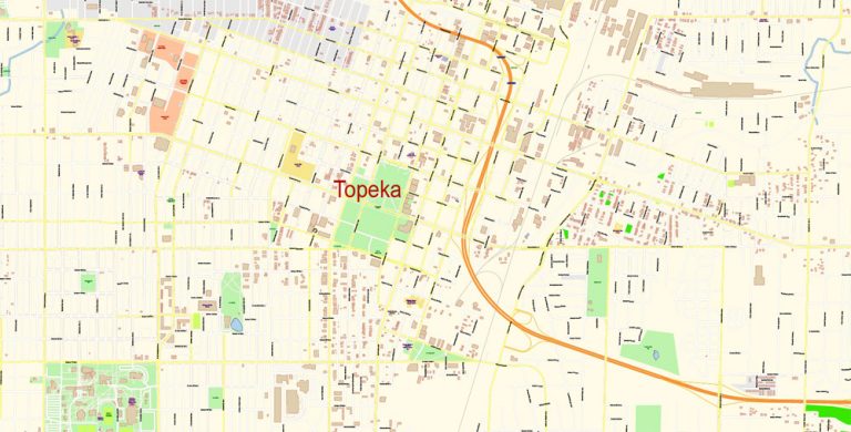 Topeka + Lawrence Map Vector Kansas US detailed City Plan editable ...