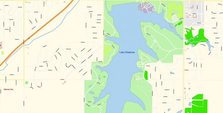 Topeka + Lawrence Map Vector Kansas US detailed City Plan editable ...
