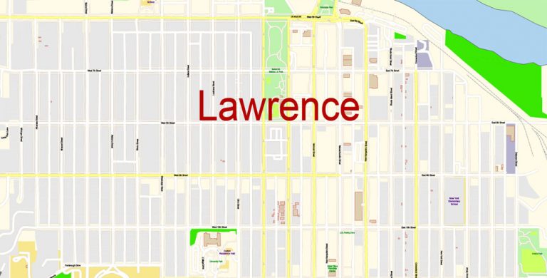 Topeka + Lawrence Map Vector Kansas US detailed City Plan editable ...