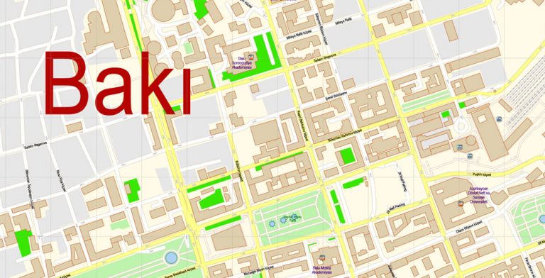 Baku Azerbaijan PDF Map Vector AZ detailed City Plan editable Adobe PDF ...