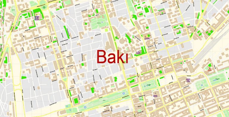 Baku Azerbaijan PDF Map Vector AZ detailed City Plan editable Adobe PDF ...