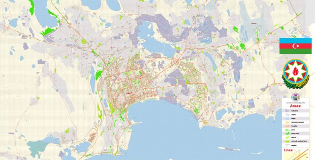 Baku Azerbaijan PDF Map Vector EN detailed City Plan editable Adobe PDF ...