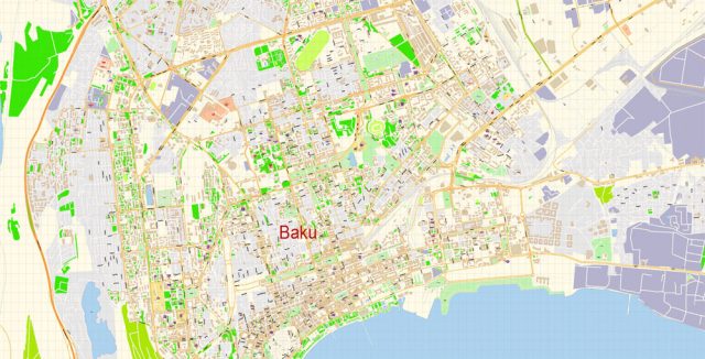 Baku Azerbaijan Map Vector AZ detailed City Plan editable Adobe ...