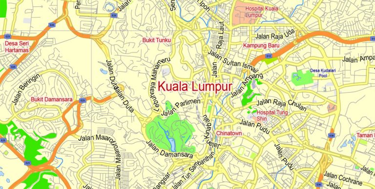Kuala Lumpur PDF Map Malaysia ENG City Plan for small print size ...